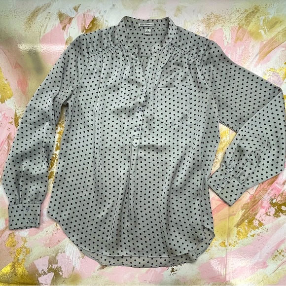 Dalia Collection | Tops | Dalia Collection Gray Black Polka Dot Satin ...
